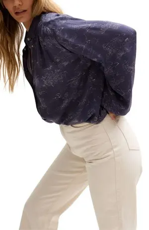 LILY AND LIONEL Marrianne Peter Pan Collar Shirt - Navy