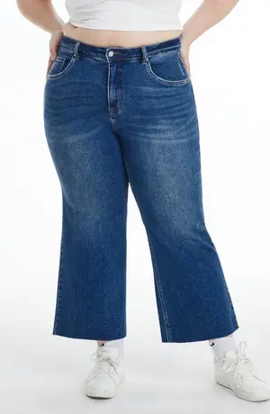 BAYEAS High-rise Frayed Hem Wide-leg Jeans - Surf