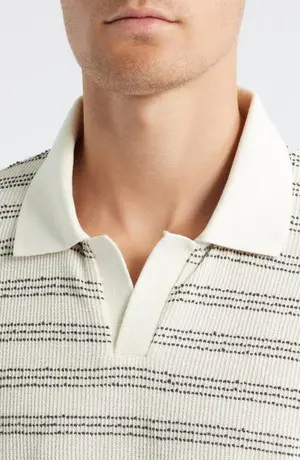 PERCIVAL Laurent Stripe Johnny Collar Cotton Blend Polo