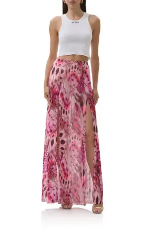 AFRM Batien Printed Mesh Maxi Skirt - Berry Butterfly