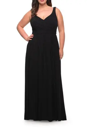 LABOMME Net Jersey Long Gown With Slit - Black