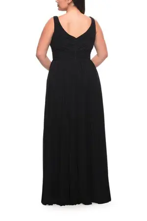 LABOMME Net Jersey Long Gown With Slit - Black