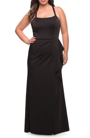 La Femme Jersey Gown With Criss-cross Straps - Black