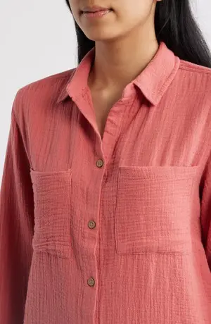 BEACHLUNCHLOUNGE Micaela Cotton Button-up Shirt - Cayenne