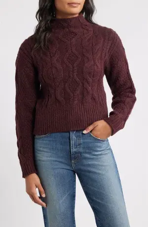 525 America Funnel Neck Cable Knit Sweater