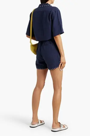 THE ELDER STATESMAN Embroidered Linen Shorts