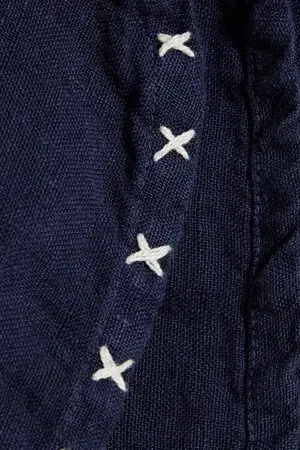 THE ELDER STATESMAN Embroidered Linen Shorts