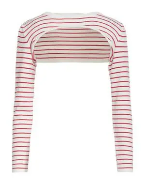 VICOLO Striped Intarsia Knit Shrug - Red