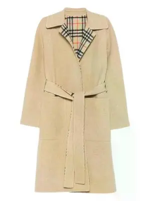Burberry Check-lined Belted Wool Coat