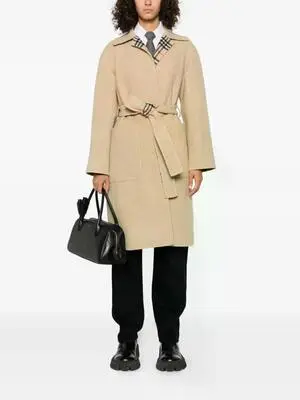 Burberry Check-lined Belted Wool Coat