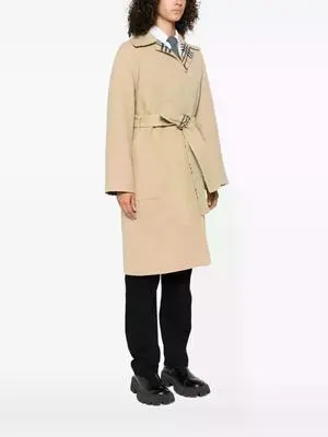 Burberry Check-lined Belted Wool Coat