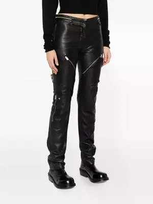 Moncler Sheepskin Leather Trousers With Zip Detailing