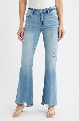 HIDDEN JEANS Ripped Mid-rise Flare Jeans