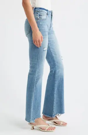 HIDDEN JEANS Ripped Mid-rise Flare Jeans