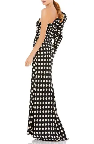 Mac Duggal One-shoulder Polka Dot Gown