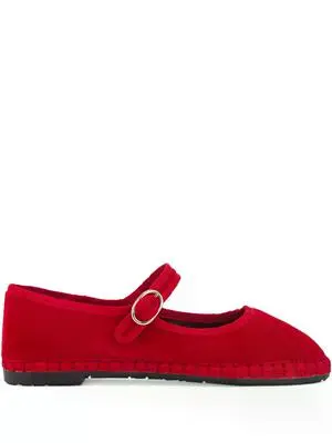 FLABELUS Mary Jane Velvet Ballet Flats - Red