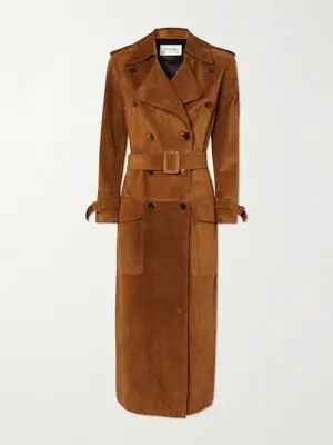 Saint Laurent Suede Trench Coat - Brown