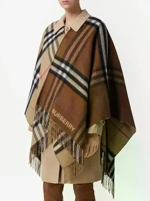 Burberry Contrast Check Fringed Cape