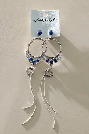 Free People Sky City Dangles With Celestial Motifs - Silver/blue Celestial