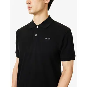 Play Comme Des Garcon Logo-patch Short-sleeve Cotton Polo Shirt - Black