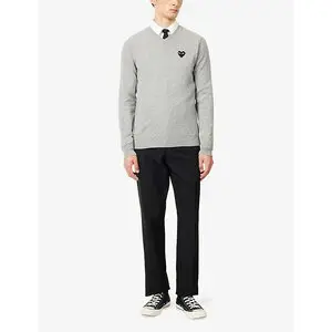 Play Comme Des Garcon Logo-patch Long-sleeve Wool Sweater - Light Grey