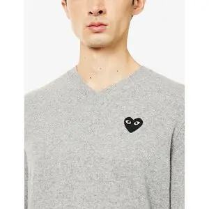 Play Comme Des Garcon Logo-patch Long-sleeve Wool Sweater - Light Grey