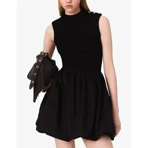 Maje Button-embellished Bubble-hem Woven Mini Dress