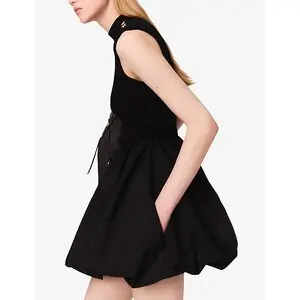 Maje Button-embellished Bubble-hem Woven Mini Dress