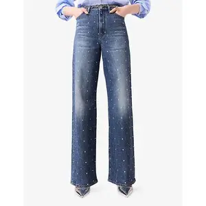 Maje Stud-embellished Wide-leg High-rise Jeans
