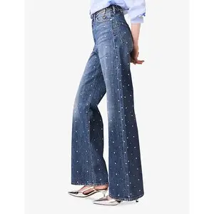 Maje Stud-embellished Wide-leg High-rise Jeans