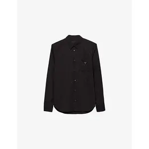 Prada Triangle-logo Long-sleeve Cotton Shirt - Black
