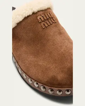 Miu Miu Suede Shearling-lined Clogs