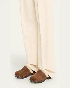 Miu Miu Suede Shearling-lined Clogs