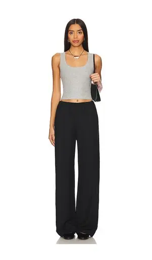 Eterne Square Neck Ribbed Knit Tank Top - Grey