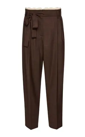 Magda Butrym Lace-trimmed Wool Trousers - Brown
