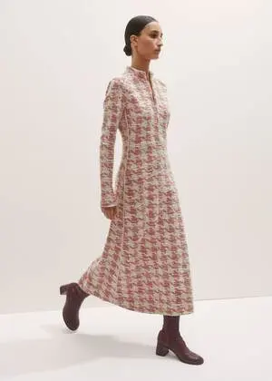 ME+EM Travel Tweed Midi Dress - Red/ivory