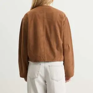 ST. AGNI Suede Utility Cocoon Bomber Jacket - Toffee