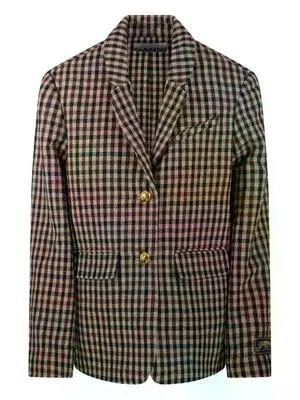 GANNI Gingham Check Buttoned Blazer - Brown