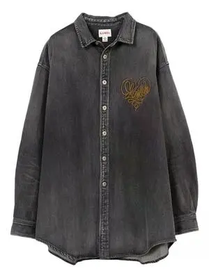 KAMIYA Heart-embroidered Denim Shirt Jacket - Black