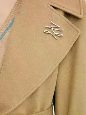 Karl Lagerfeld Belted Coat With Logo Brooch