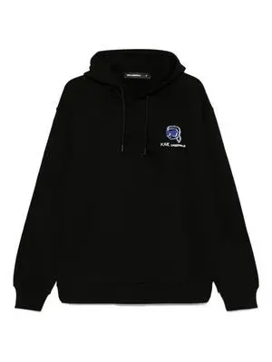 Karl Lagerfeld Embroidered Logo Cotton Hoodie - Black
