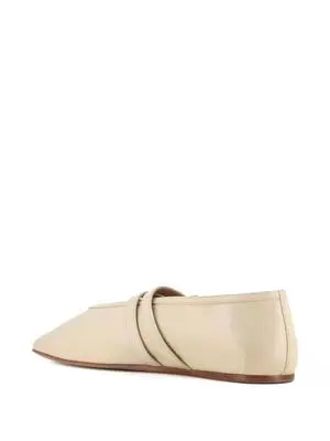 Le Monde Beryl Buckle-embellished Leather Ballet Flats - Neutrals