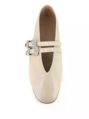 Le Monde Beryl Buckle-embellished Leather Ballet Flats - Neutrals
