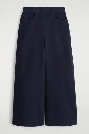 Cos Cotton Cropped Wide-leg Trousers - Navy