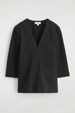 Cos Jersey V-neck Top With Zipper Detail
