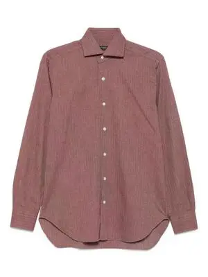 BARBA NAPOLI Herringbone-effect Cotton Shirt - Red