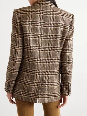 Saint Laurent Double-breasted Checked Silk And Cashmere-blend Blazer