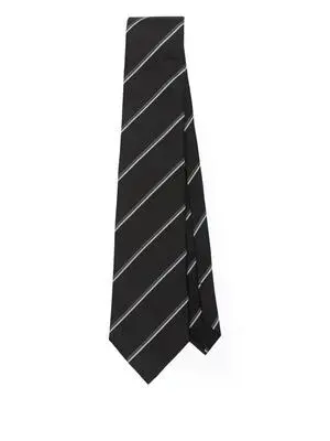 Saint Laurent Striped Silk Tie - Black