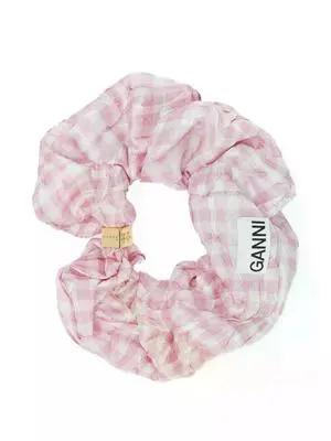 GANNI Check-print Scrunchie - Pink