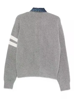 Dsquared2 Ribbed Knit Cardigan With Denim Panel
